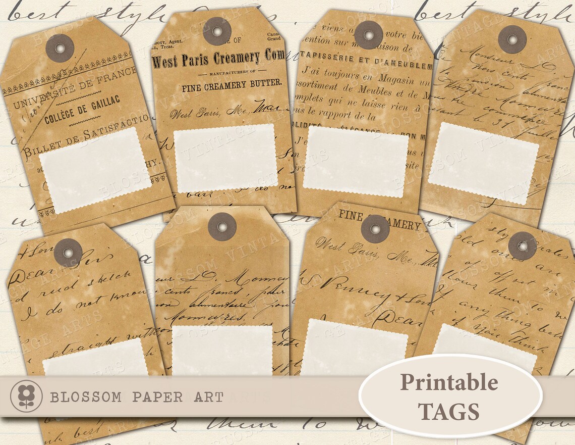 Digital Gift Tags OLD PAPER Printable Vintage Tags Digital - Etsy