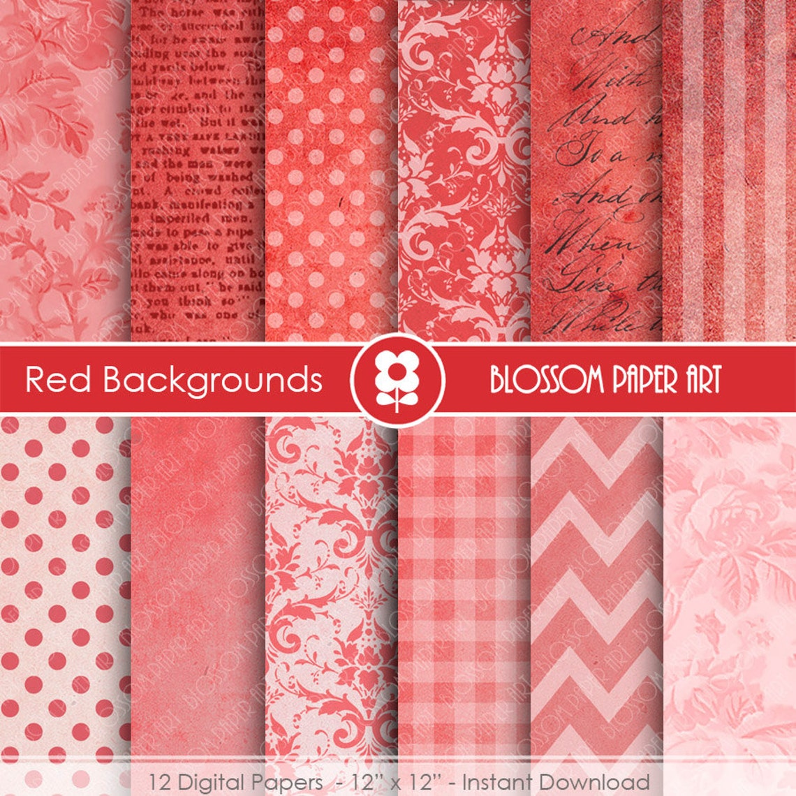 Digital Paper Red Digital Paper Pack Scrapbooking Papers | Etsy