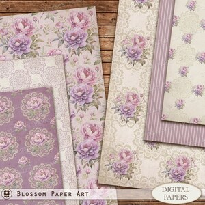 Vintage Purple Floral Digital Paper Pack: Shabby Chic Scrapbook ...