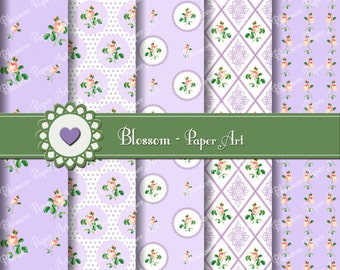 Purple Digital Paper Vintage Roses Digital Papers Purple