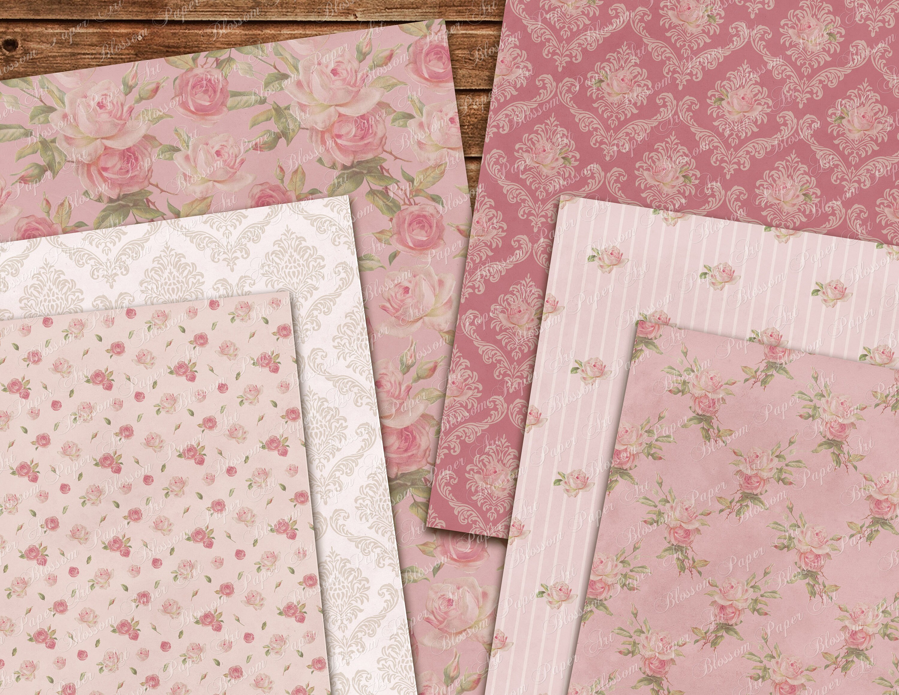 Pink Digital Paper Shabby Chic Scrapbook Paper Junk Journal - Etsy