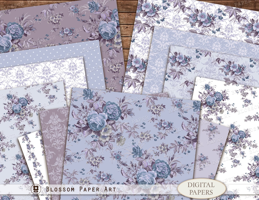 Digital Paper Victorian Floral Paper Pack, Lavender Rose Papers for ...