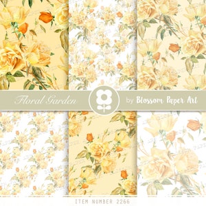 YELLOW ROSES Digital Paper, Floral Digital Paper Pack, Victorian Roses ...
