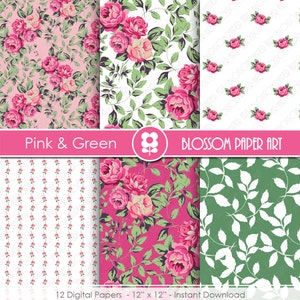 Rose Digital Paper, Floral Digital Paper Pack, Pink Garden ...