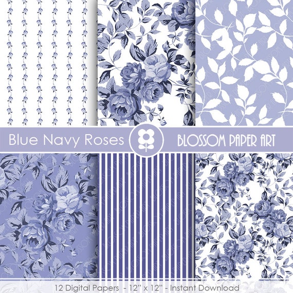 navy blue planner accessories Navy blue digital paper navy floral ...