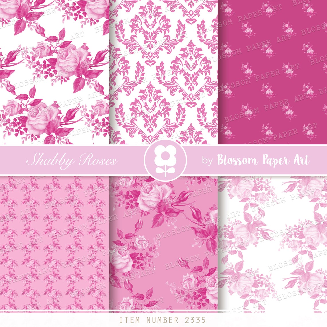 Hot Pink Rose Digital Paper Shabby Chic Digital Paper Pack | Etsy