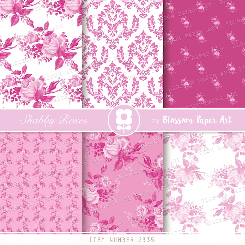 Hot Pink Rose Digital Paper Shabby Chic Digital Paper Pack - Etsy