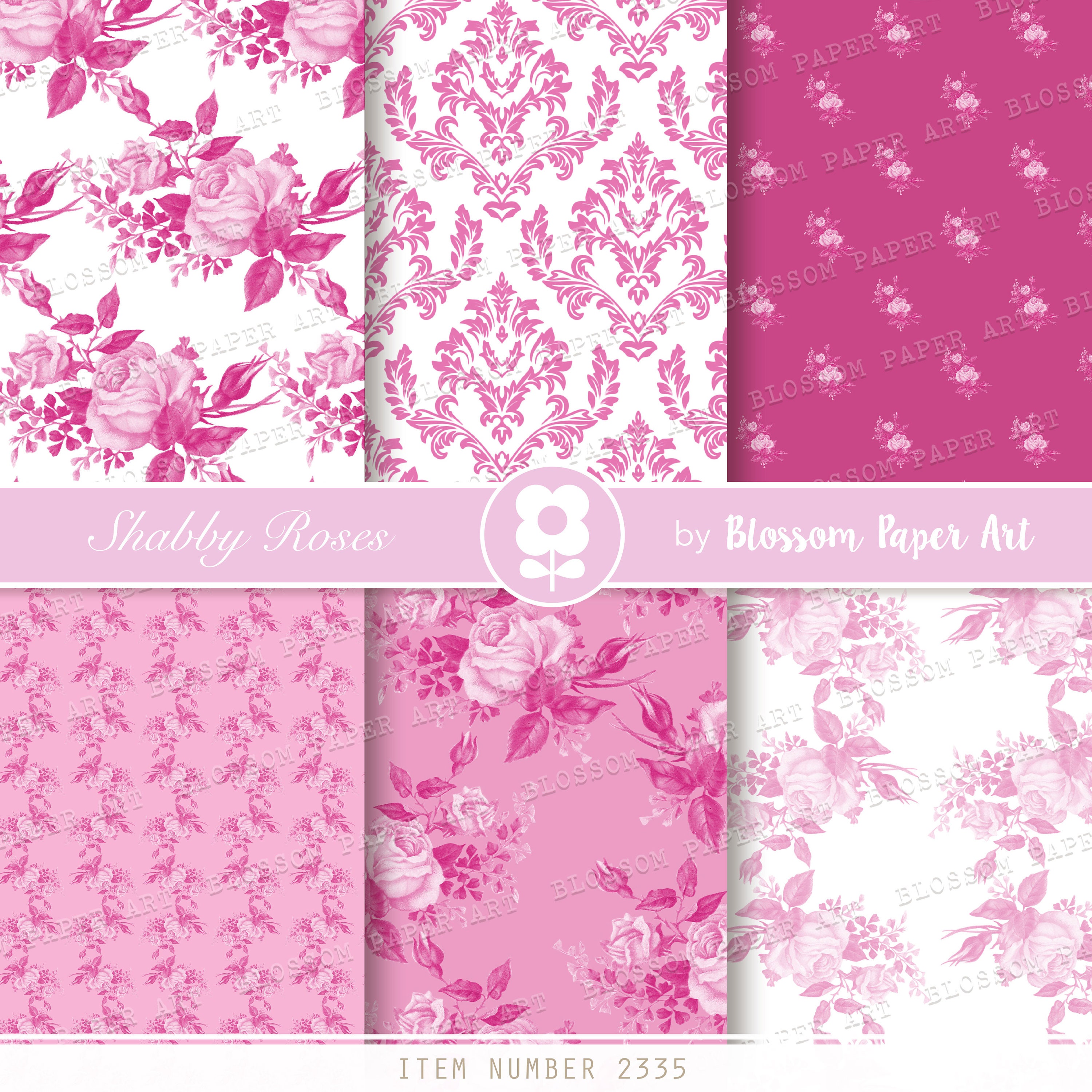 Hot Pink Rose Digital Paper Shabby Chic Digital Paper Pack - Etsy
