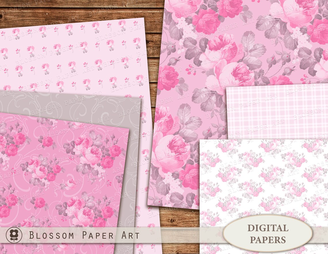 Pink Scrapbook Paper Baby Girl Digital Papers Shabby Chic - Etsy