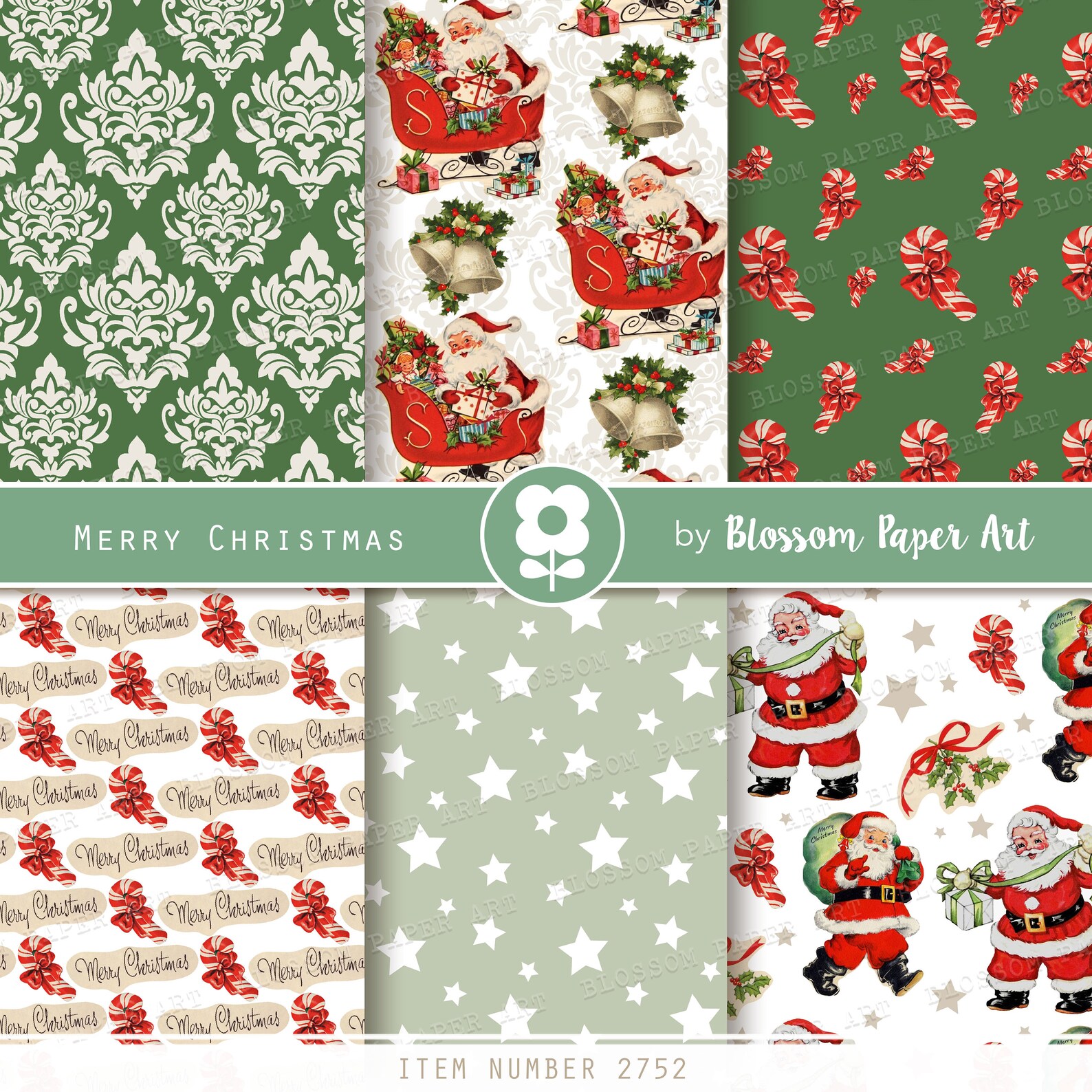 Vintage Christmas Digital Paper Christmas Digital Download - Etsy