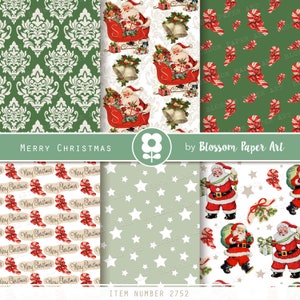 Vintage Christmas Digital Paper, Christmas Digital Download Paper Pack ...