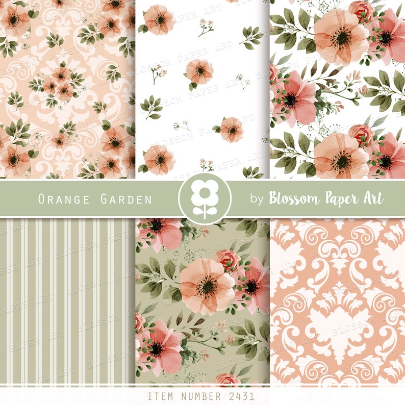 Floral Digital Paper Peach Digital Paper Scrapbooking Floral - Etsy