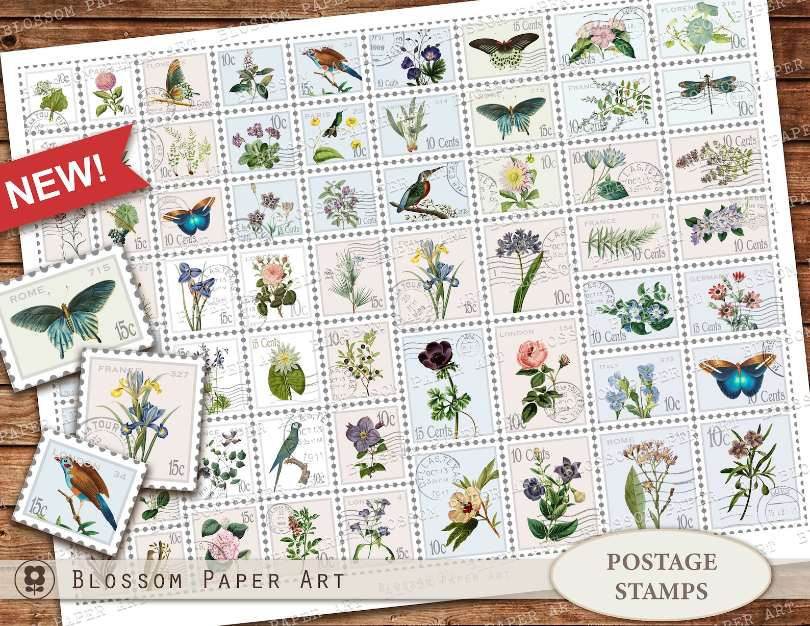 Postage Stamps Printable Collage Sheet Junk Journal Ephemera | Etsy