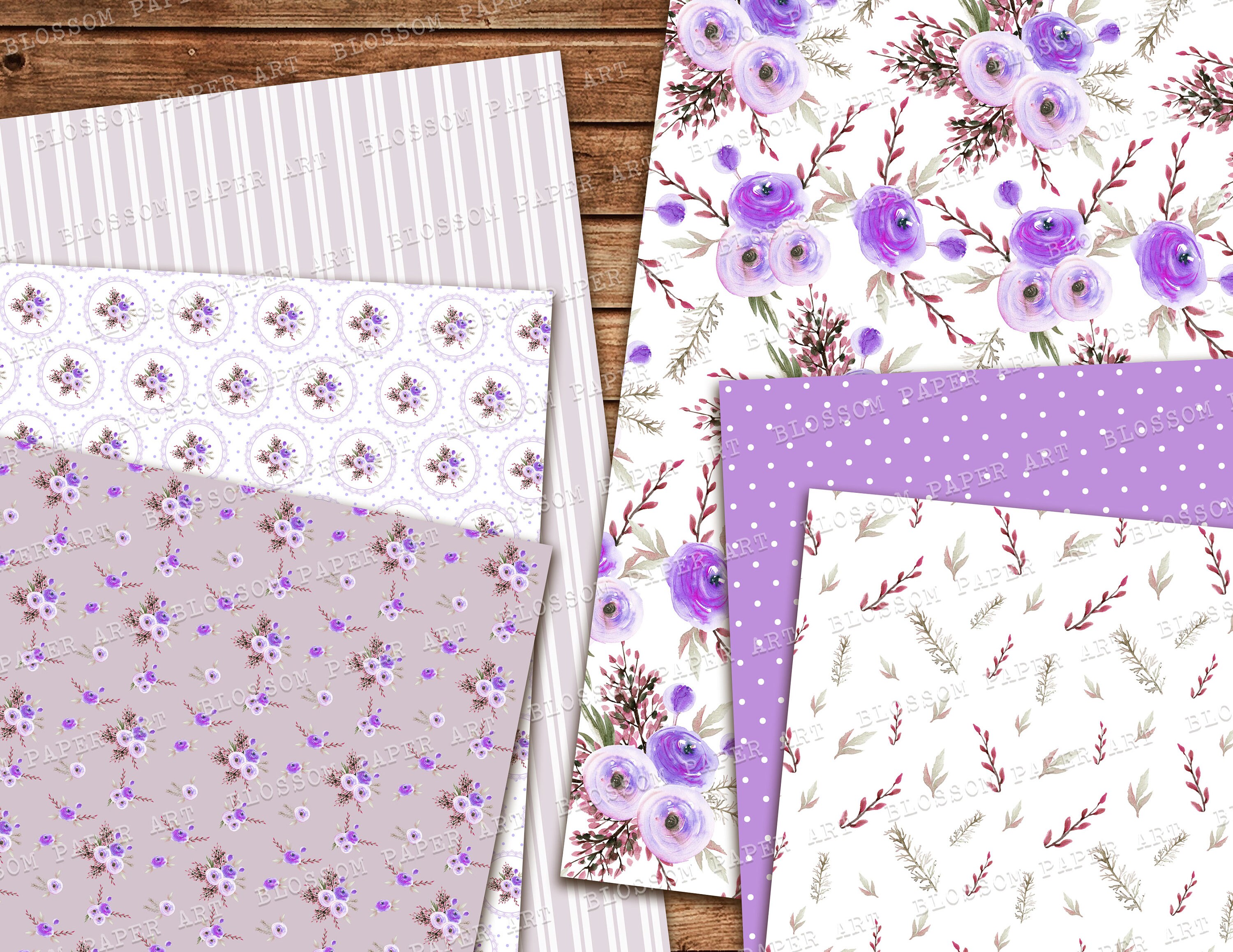 Purple Digital Papers Watercolor Floral Digital Paper Pack | Etsy