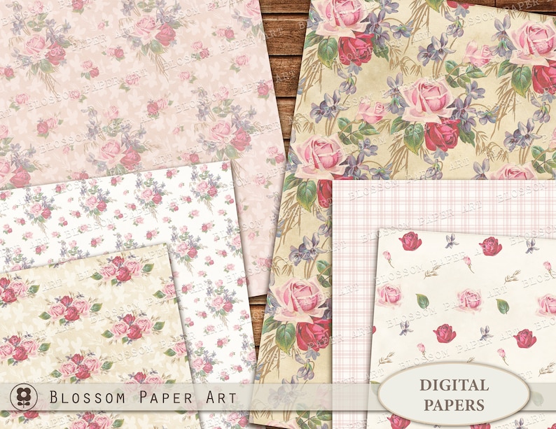 Shabby Chic Digital Paper Pack Vintage Digital Paper Roses - Etsy