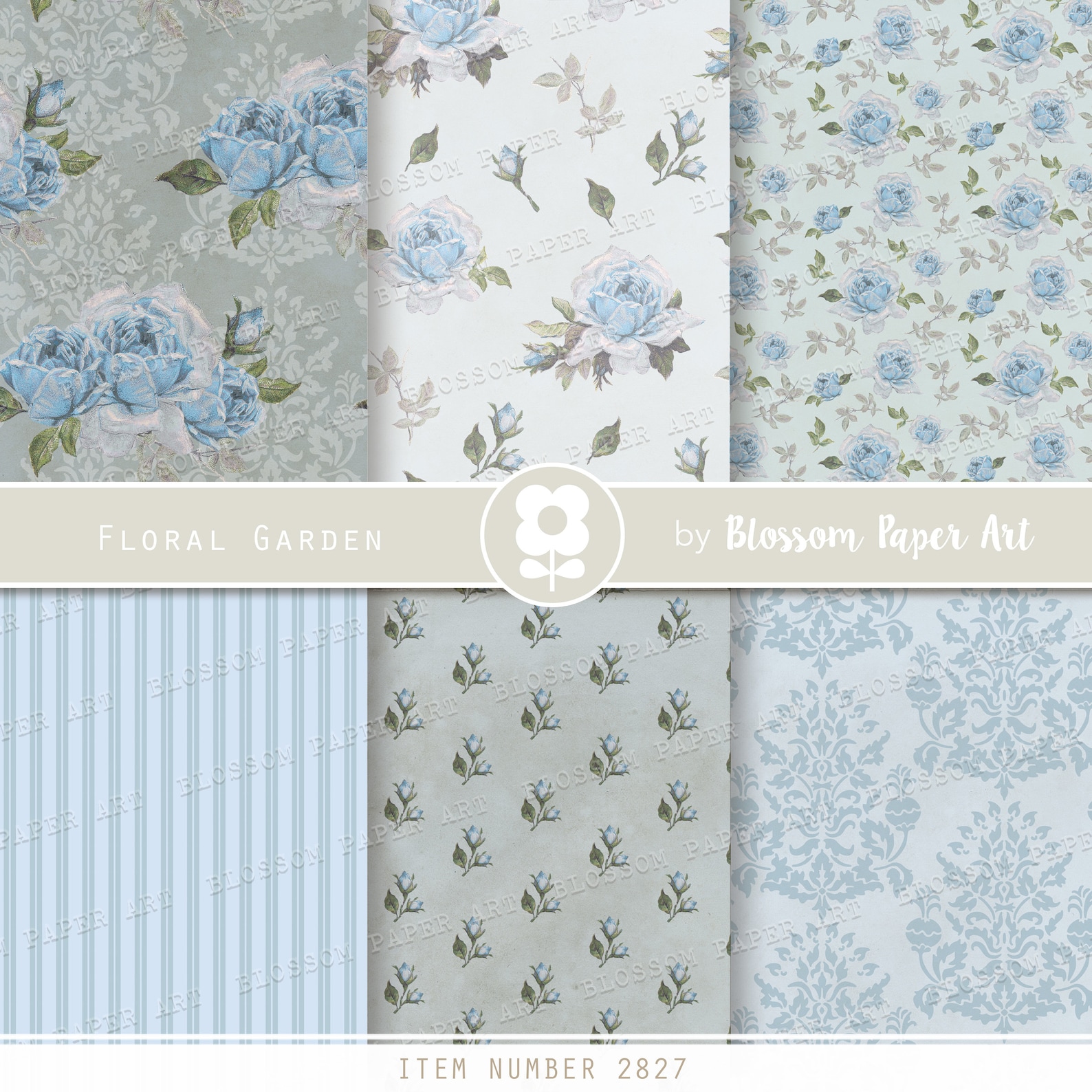 Blue Floral Digital Paper Shabby Roses Digital Prints Pale - Etsy