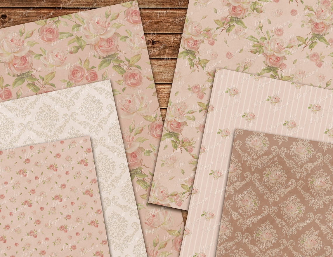 Digital Paper Shabby Chic Digital Paper Pack Roses Scrapbook - Etsy