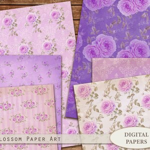 Purple Floral Digital Paper, Floral Digital Paper Pack, Vintage ...