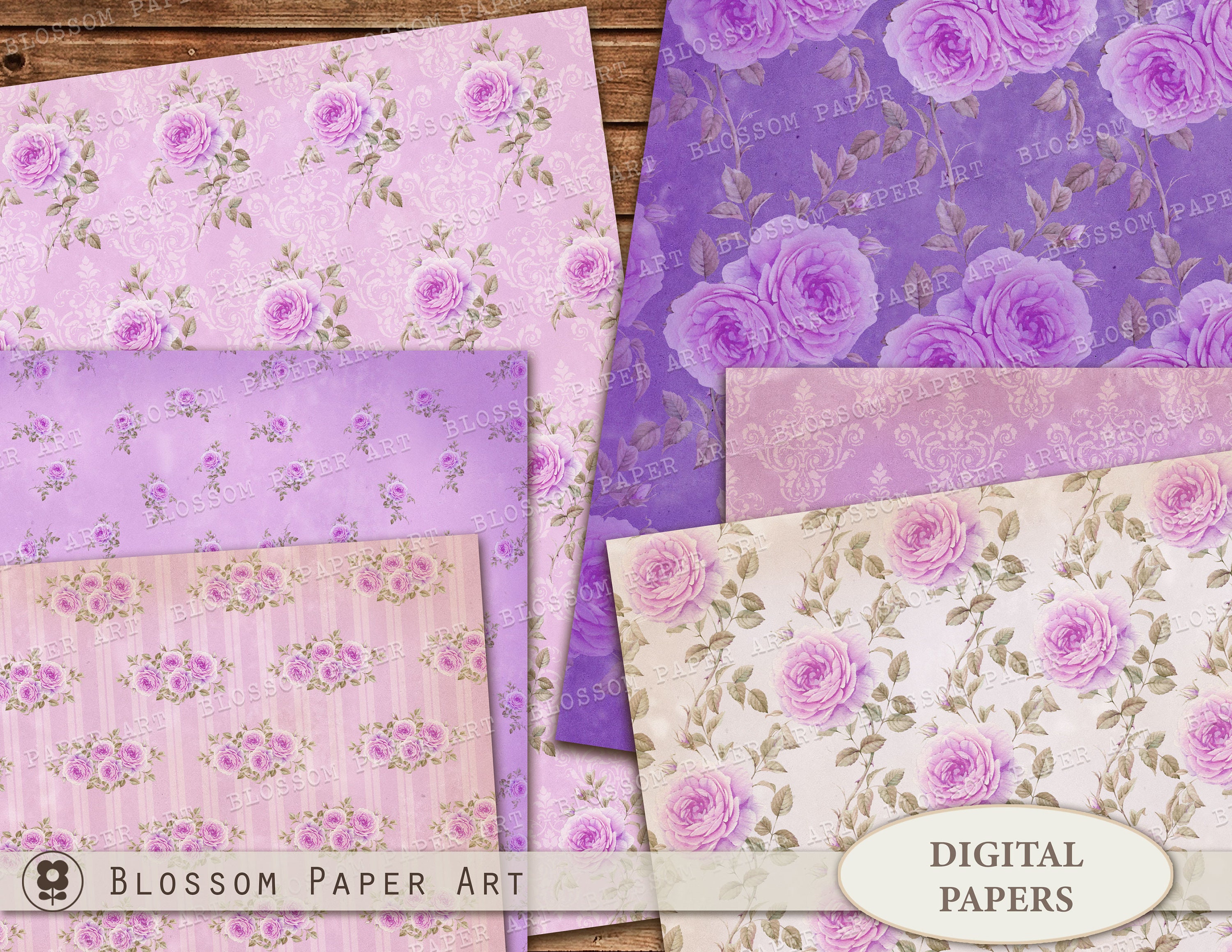 Purple Floral Digital Paper Floral Digital Paper Pack - Etsy
