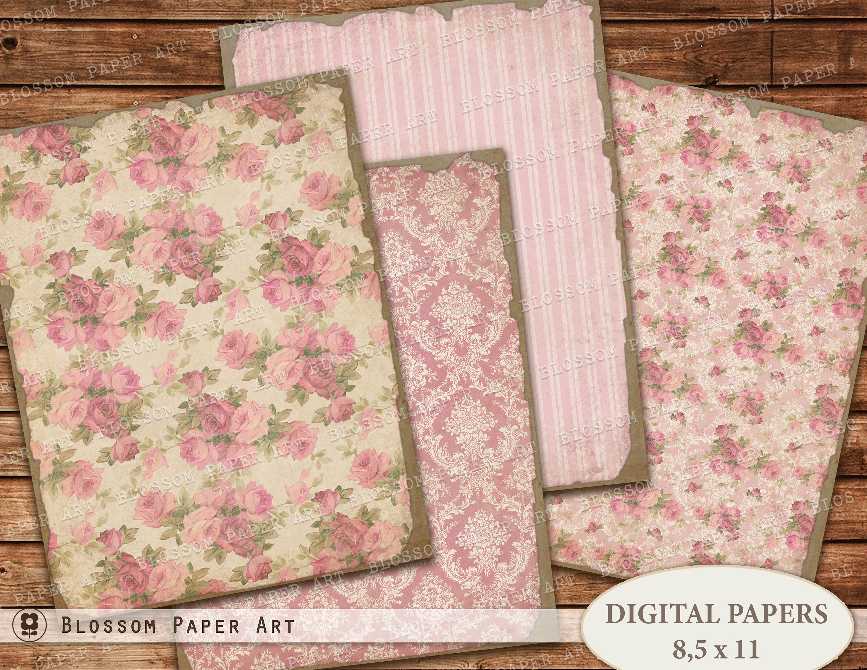 Vintage Roses Scrapbook Paper Floral Paper A4 85x11 Sheets | Etsy