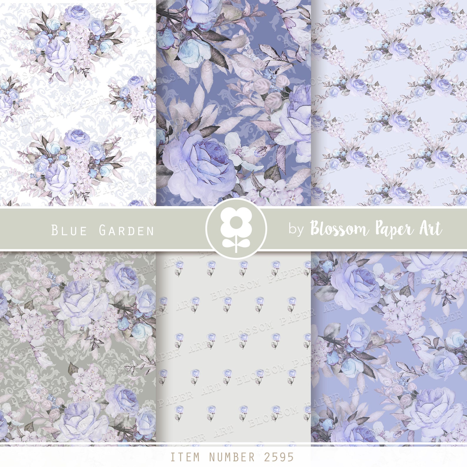 Digital Paper Blue Digital Paper Floral Scrapbook Paper - Etsy