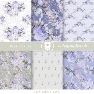Digital Paper, Blue Digital Paper, Floral Scrapbook Paper Pack ...