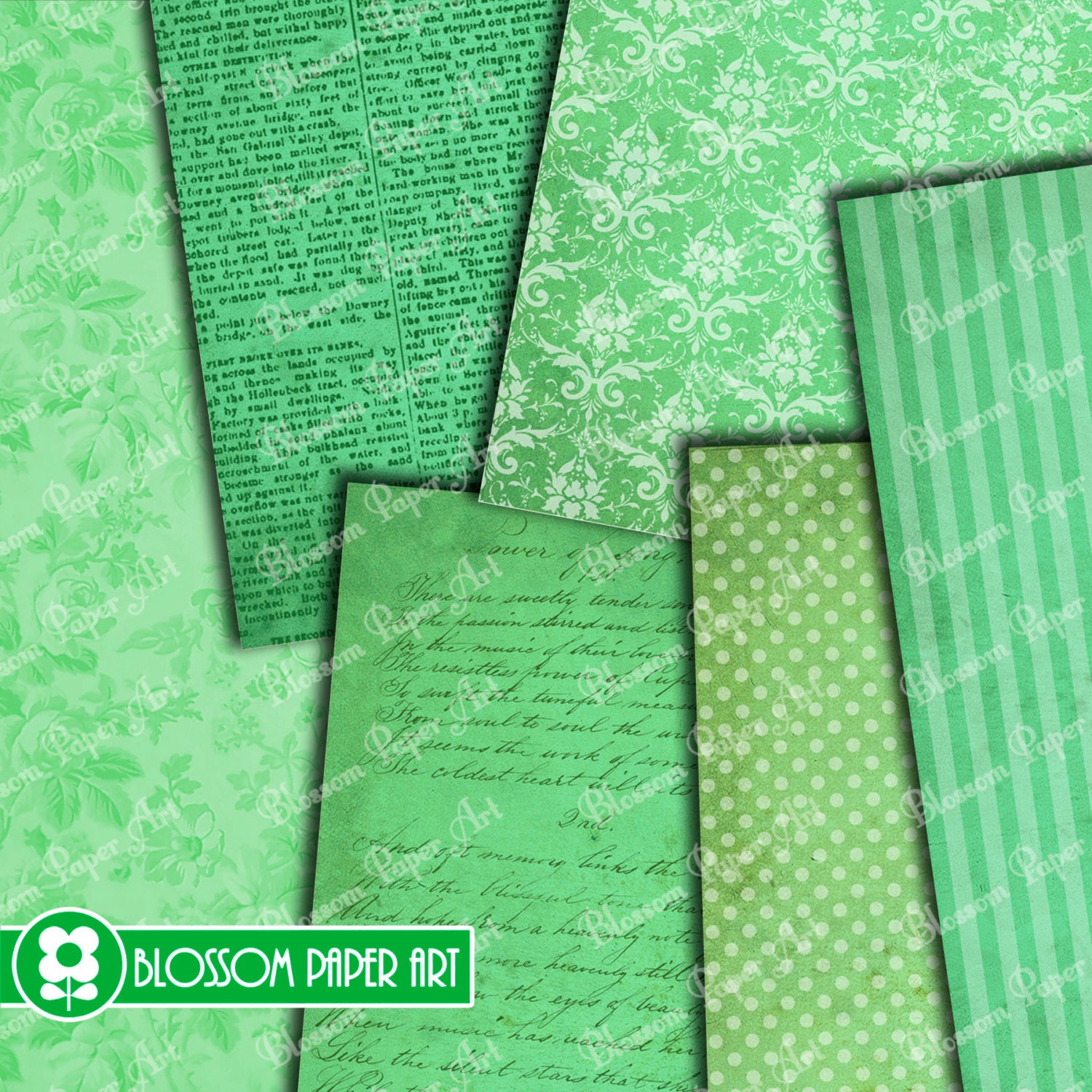 Digital Paper Green Digital Paper Pack Scrapbooking - Etsy