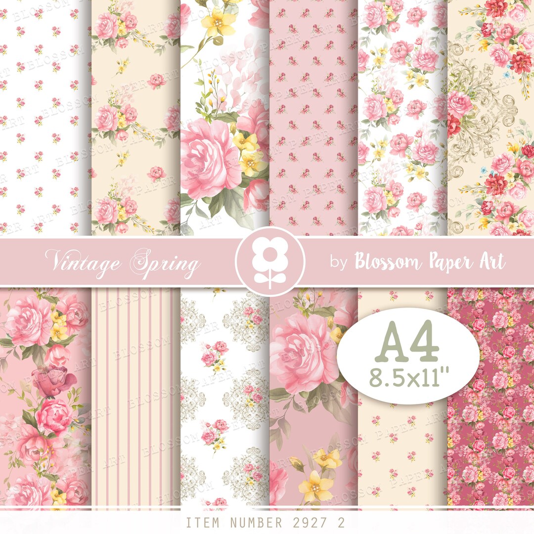 Shabby Chic Rose Digital Paper Pack, Pink Digital Paper, Rose ...