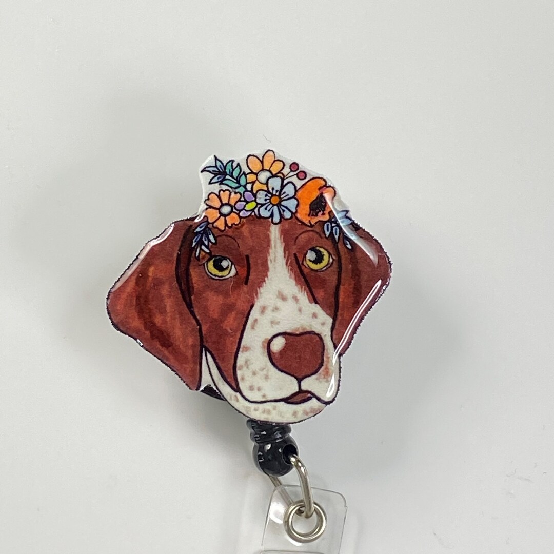 German Shorthaired Pointer With Flowers Badge Reel Nurse Badge Reel ...