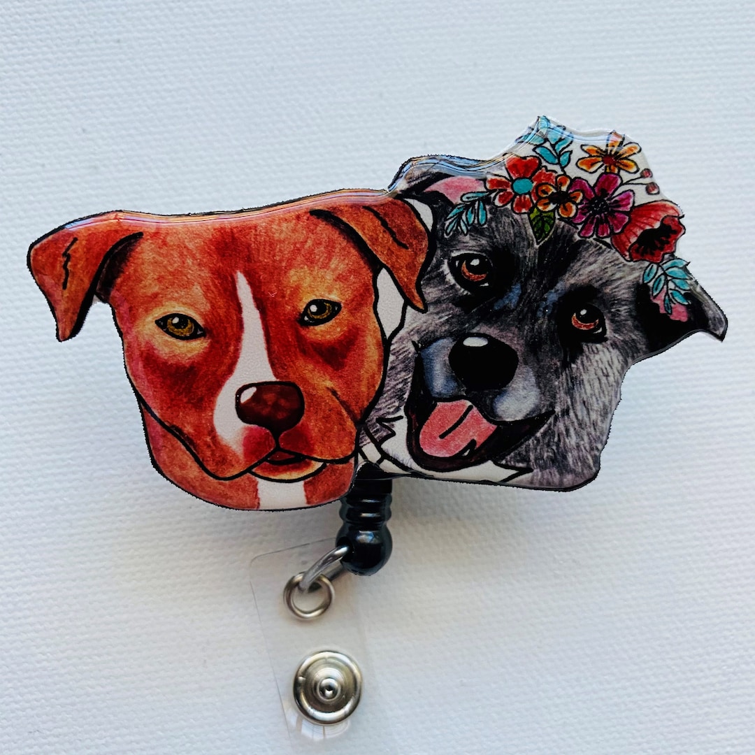 Custom 2 Dogs Badge Reel: Hand-drawn Pet Portrait, Nurse Gift - Etsy
