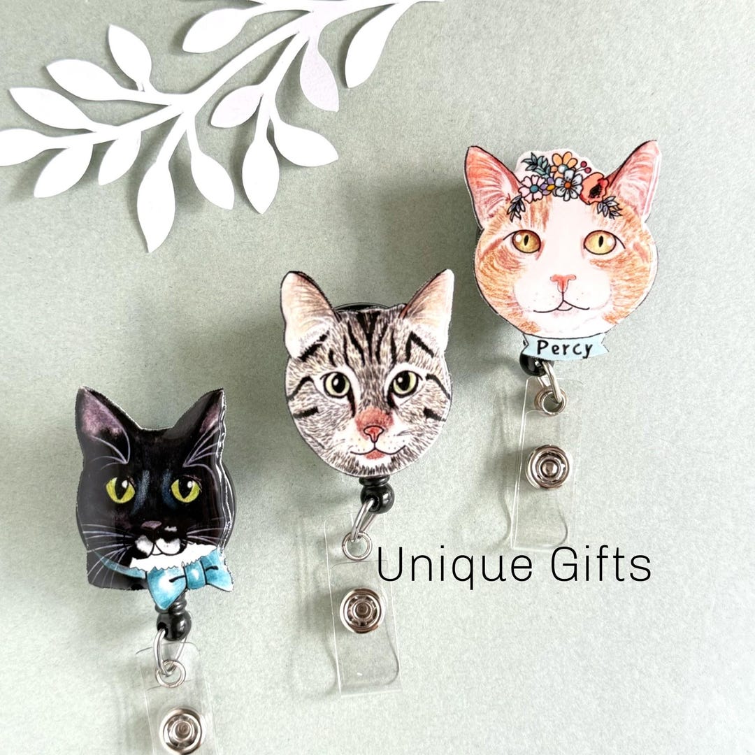 Custom Cat Portrait Badge Reel: Personalized Cat or Dog ID Holder - Etsy