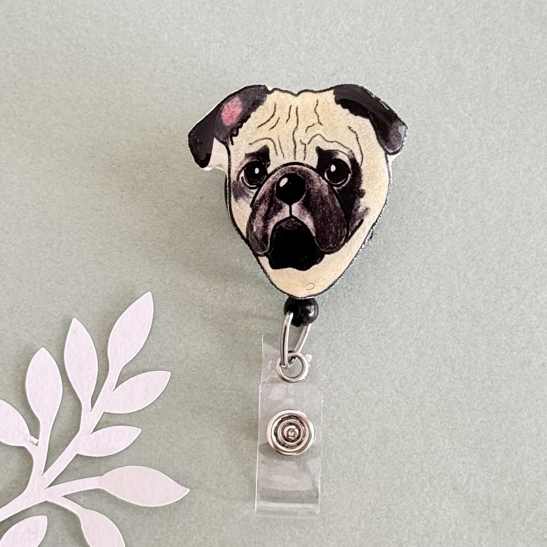 Retractable Badge Holder Cute Pug Badge Reel Nurse Gift Dog Lover ...