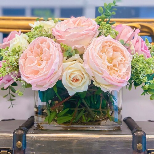 Pink Rose Centerpiece Rose Real Touch Flower Arrangement - Etsy