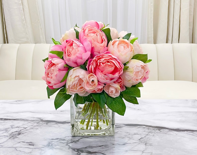 Modern Baby Pink Peonies Arrangement French Country - Etsy