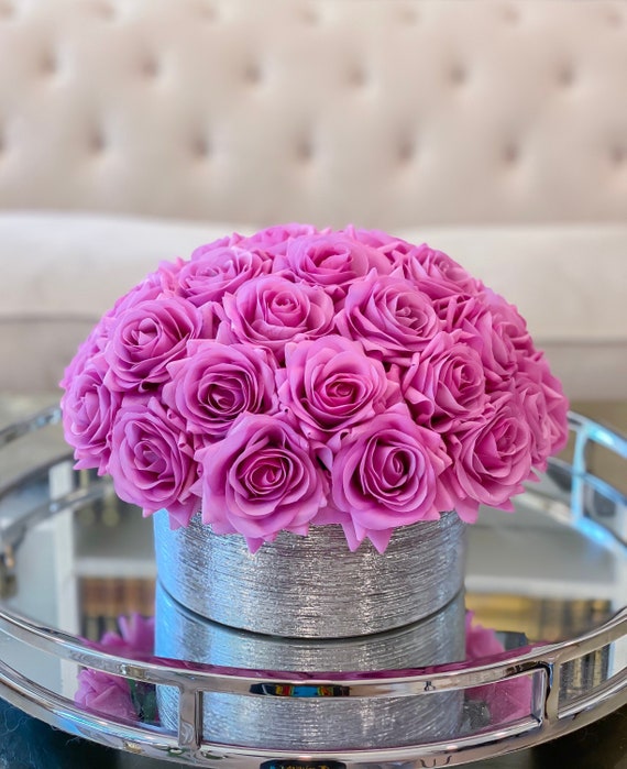 Purple Rose Centerpiece-real Touch Rose Arrangement for Dinner | Etsy