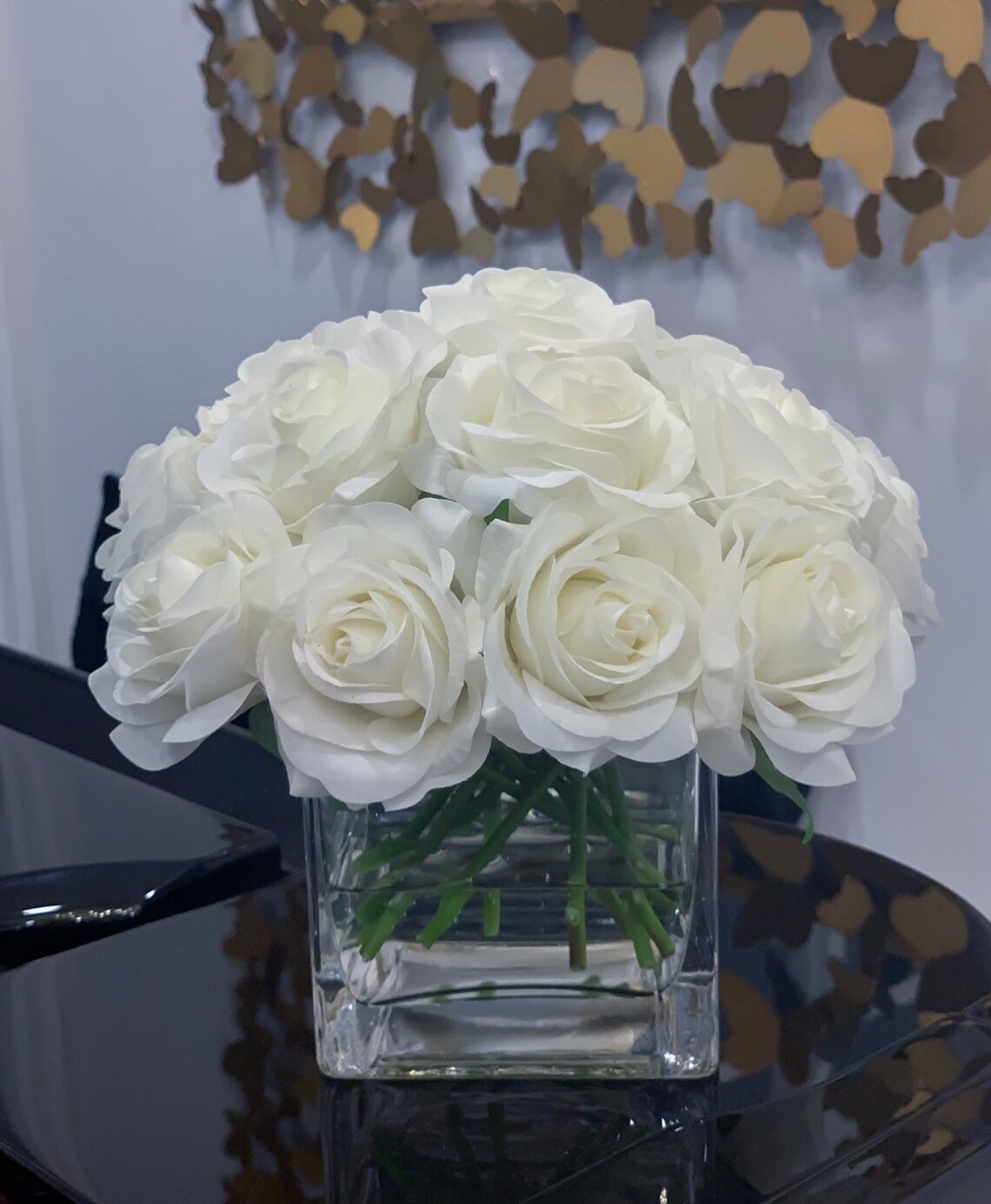 White Real Touch Rose Arrangement-silk Flower Arrangement-rose ...