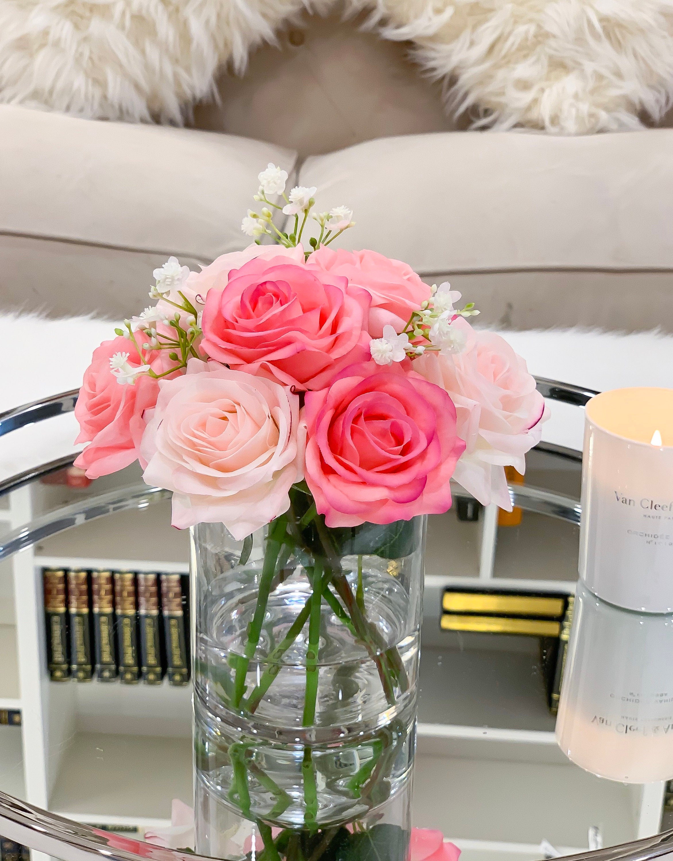 Blush/Pink/Hot Pink Rose Real Touch Flower Arrangement-Pink | Etsy