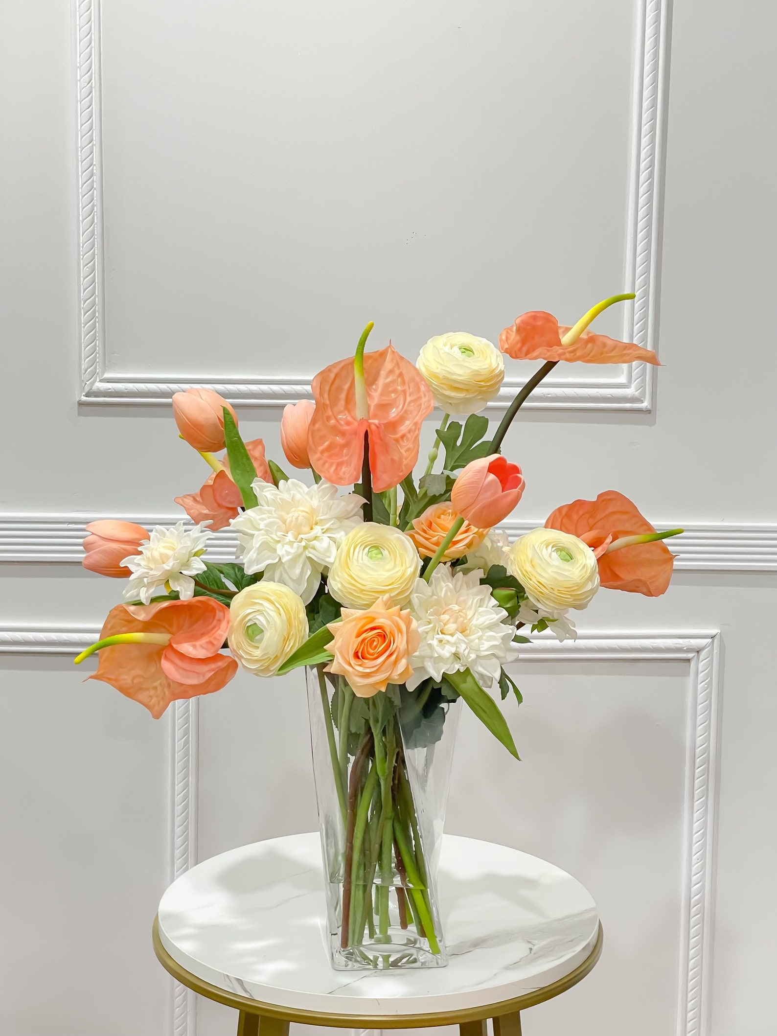 Coral Anthurium Flower Arrangement: French Country Floral Centerpiece ...