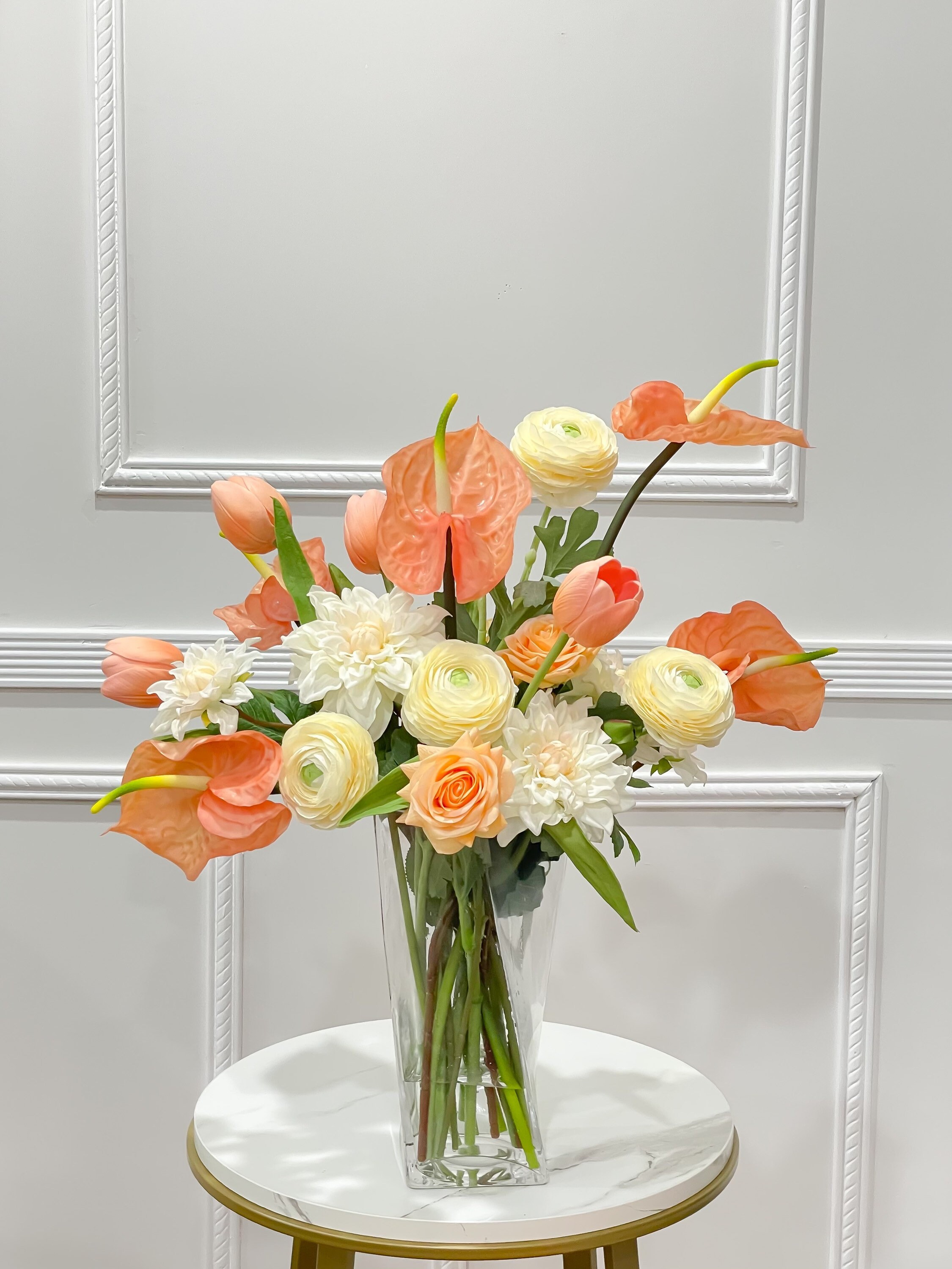 Coral Anthurium Flower Arrangement: French Country Floral Centerpiece ...