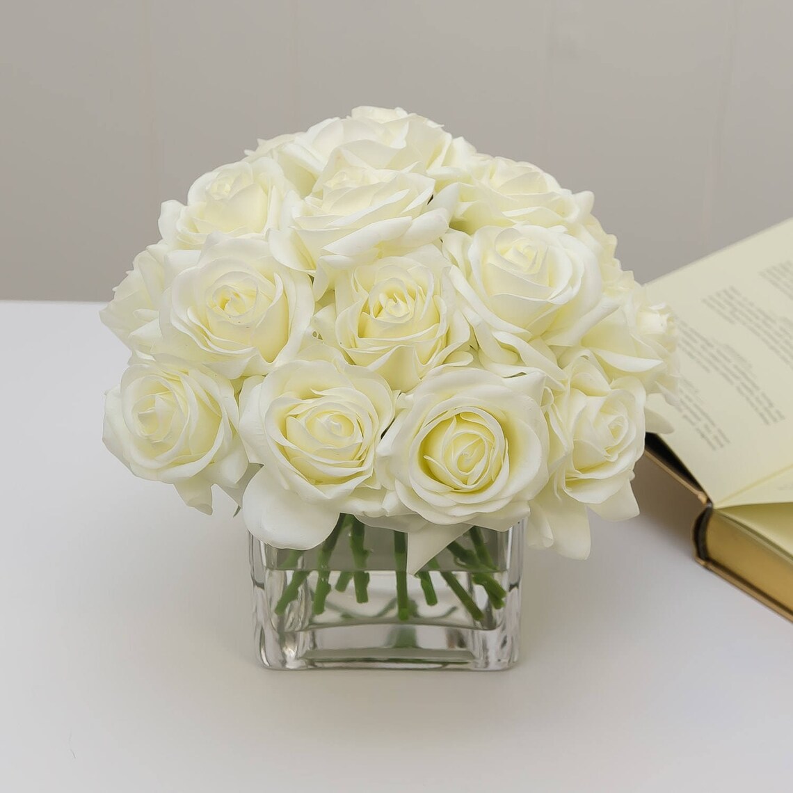 20 Real Touch White Roses Arrangement Artificial Faux Silk - Etsy