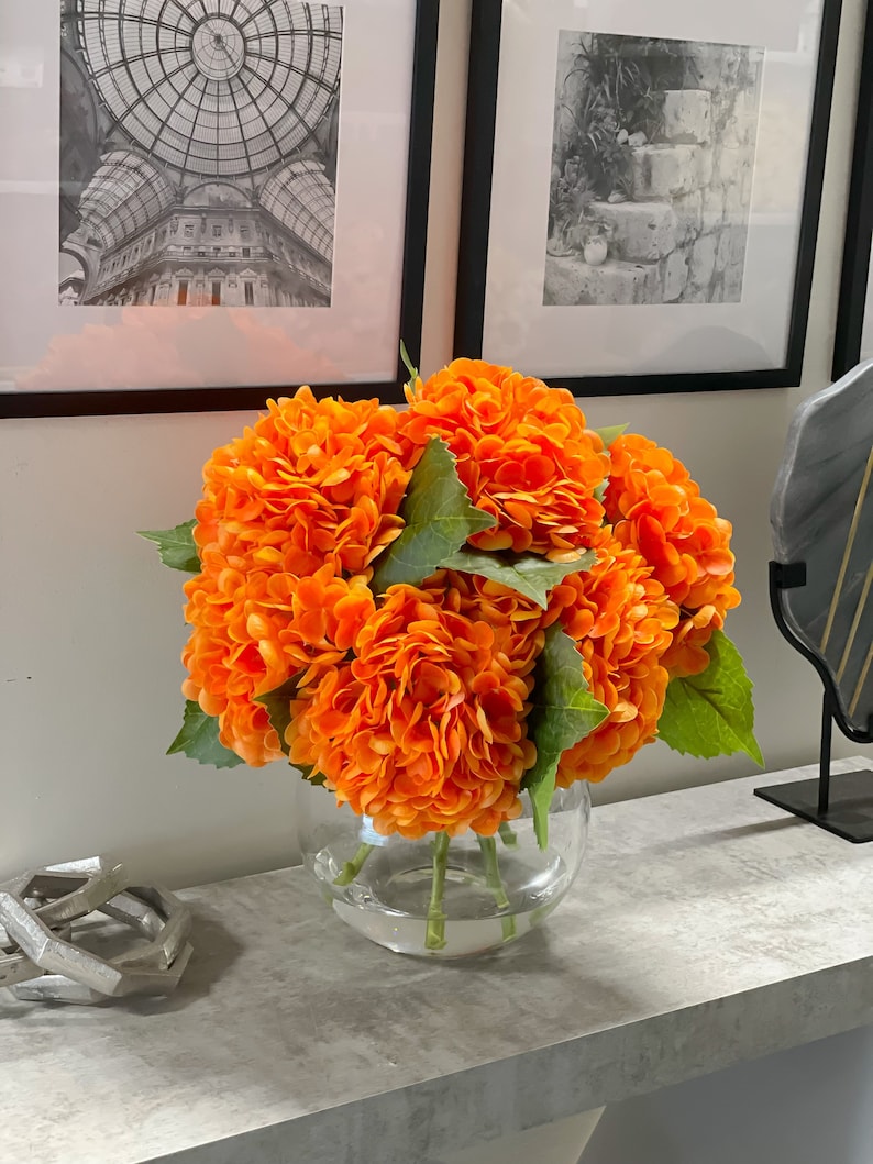 Handmade Orange Hydrangea Arrangement: Real Touch Faux Floral ...