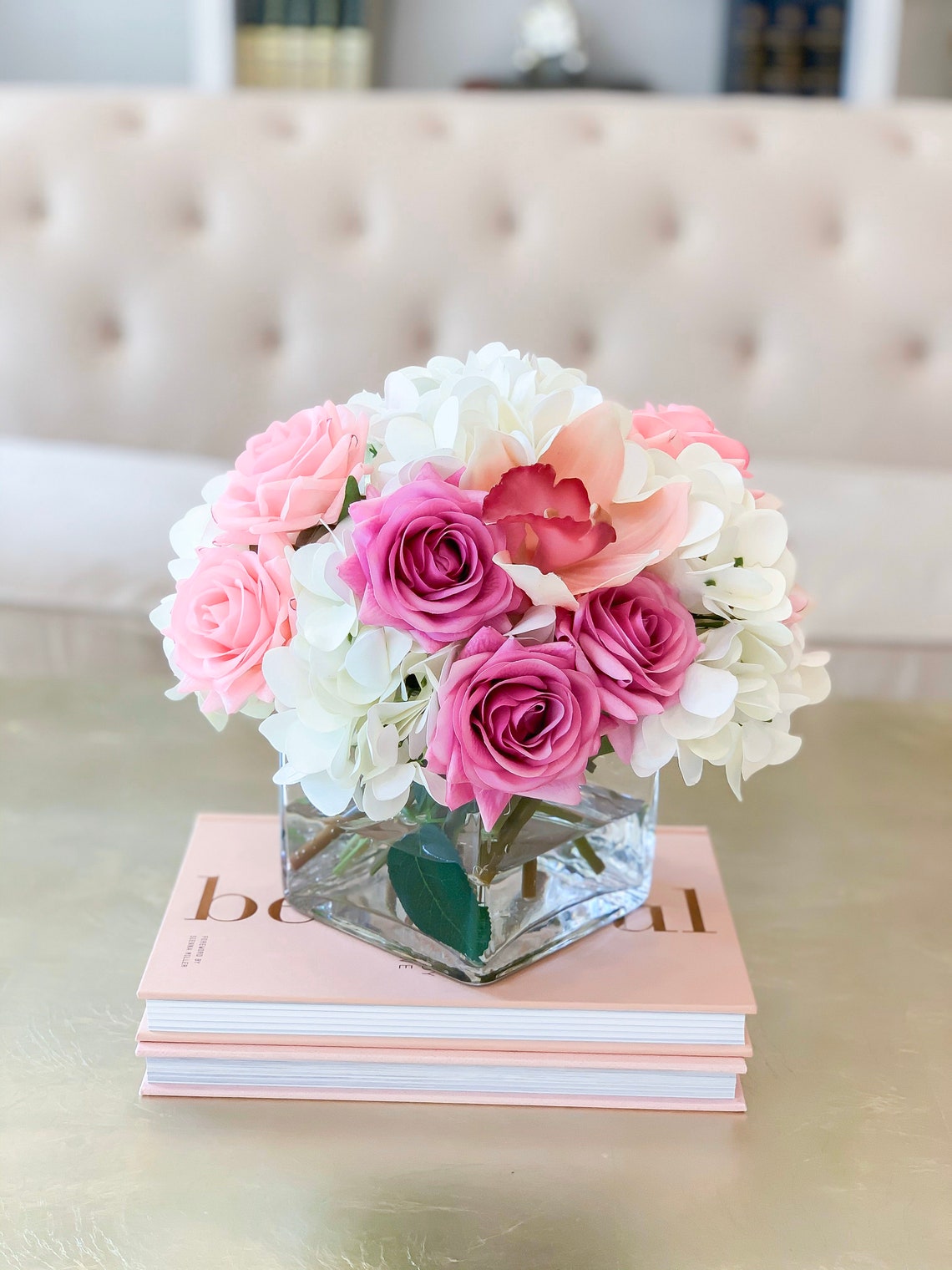 Modern Silk Flower Arrangement-real Touch Rose - Etsy