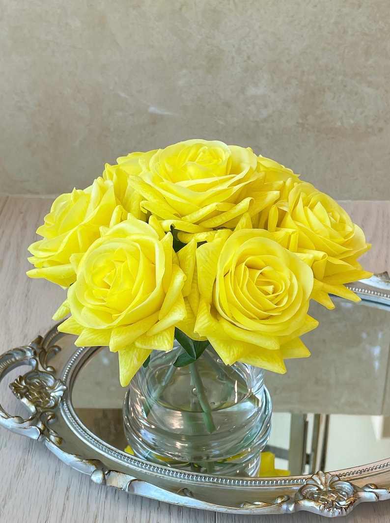 REAL TOUCH Yellow Flower Arrangement-rose Floral | Etsy