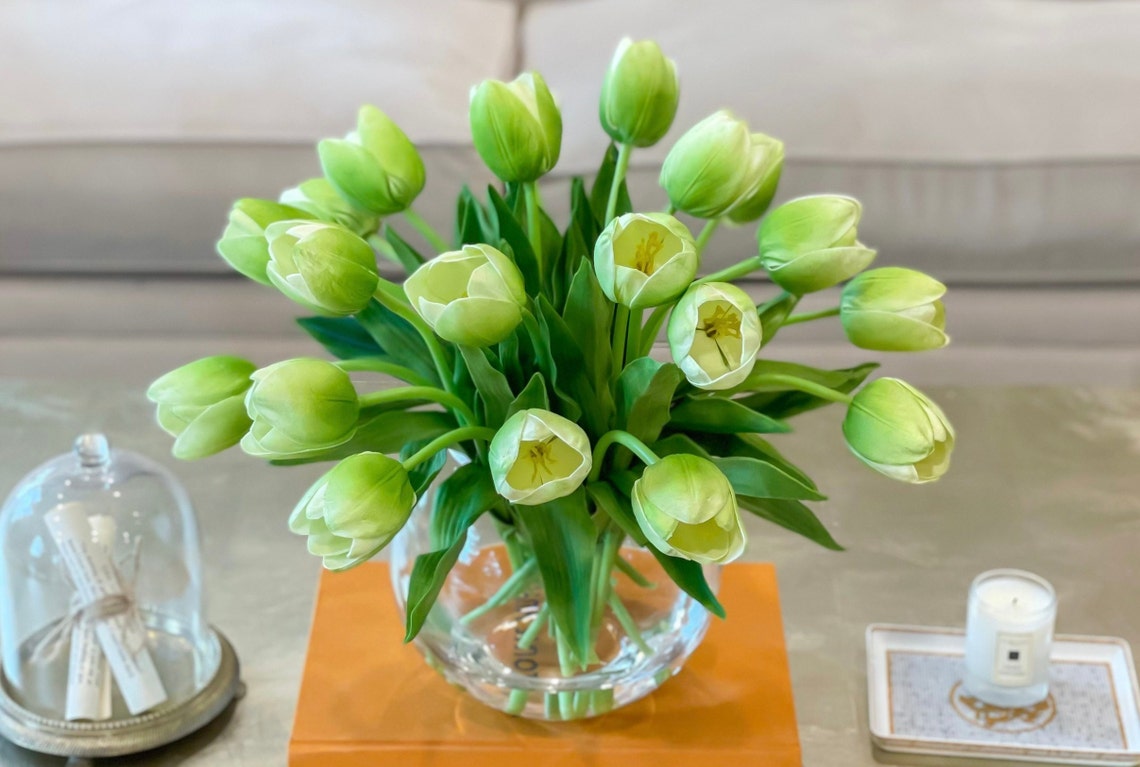 Green Tulip Flower Arrangement: Real Touch Centerpiece - Etsy