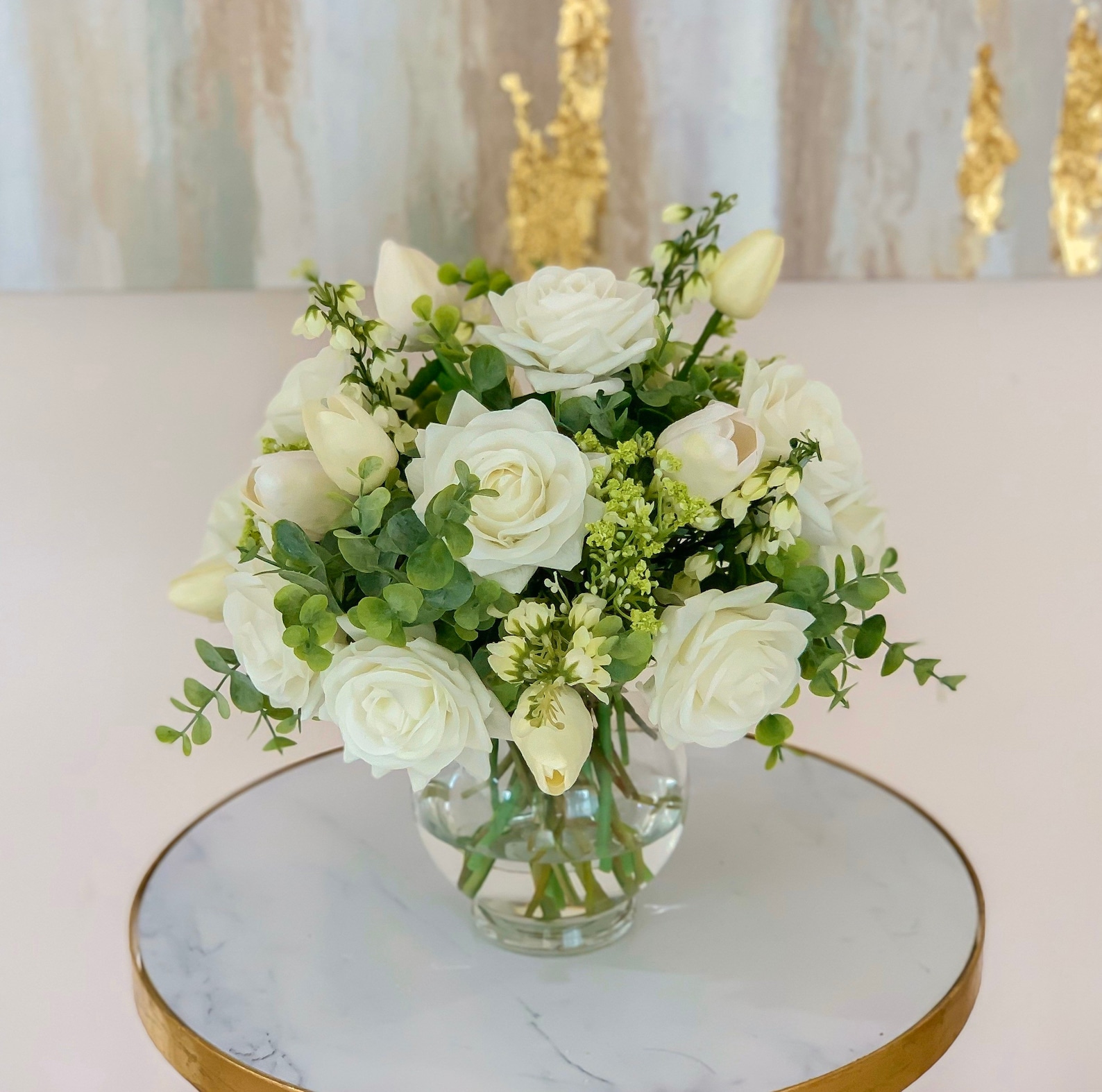 White Roses Centerpiece-real Touch Rose Arrangement-real Touch - Etsy