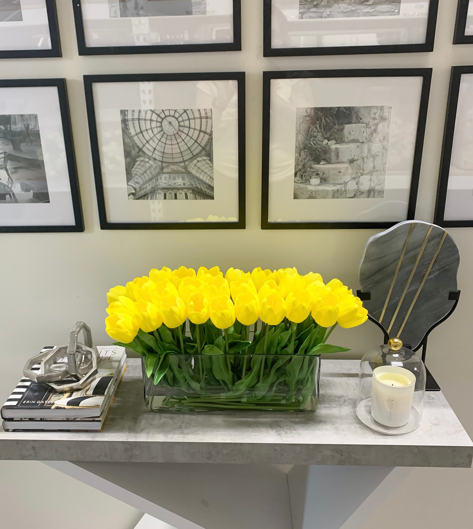 Modern Long Tulip Arrangement With Yellow Real Touch Tulips - Etsy