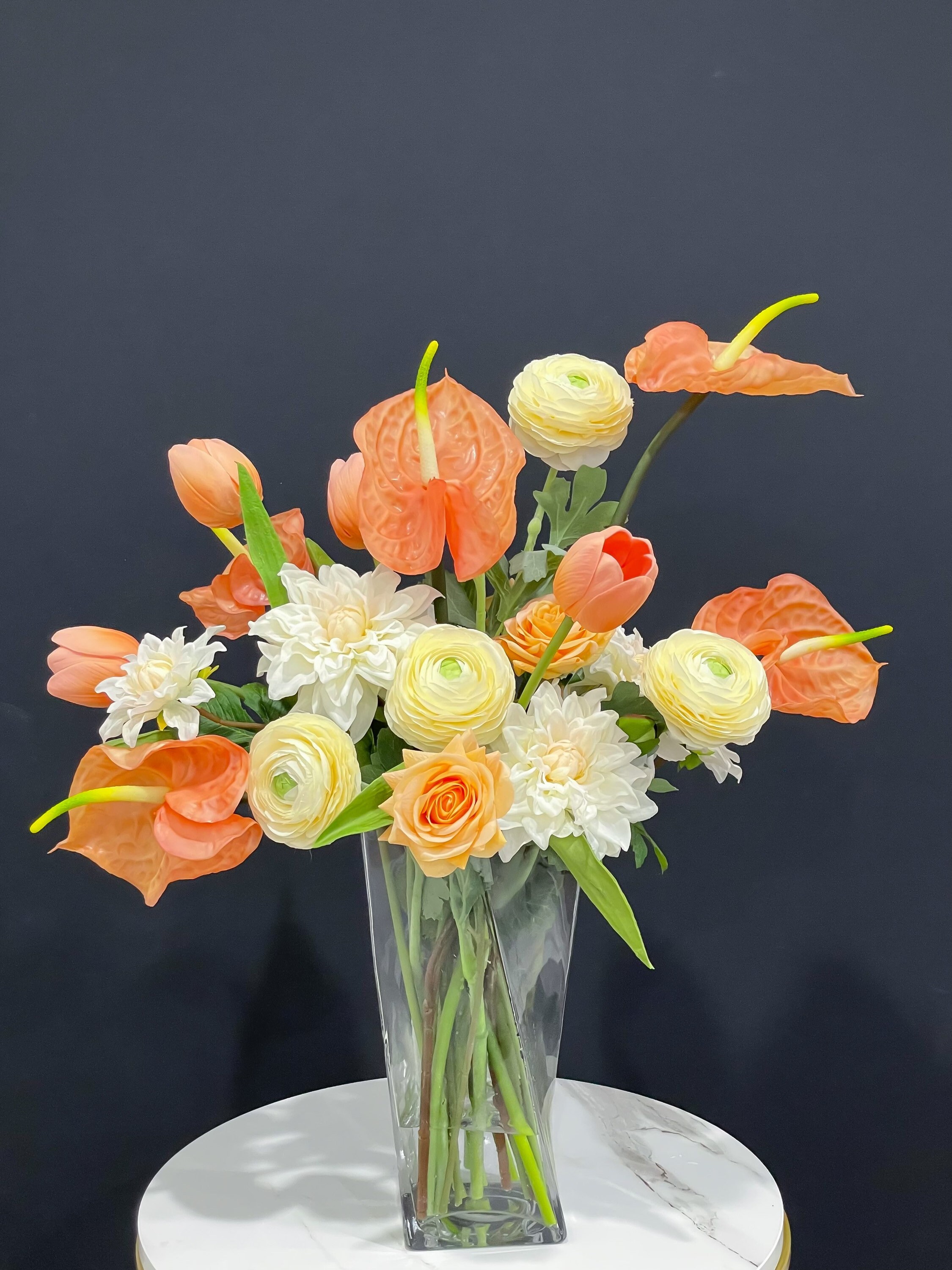 Coral Anthurium Flower Arrangement: French Country Floral Centerpiece ...