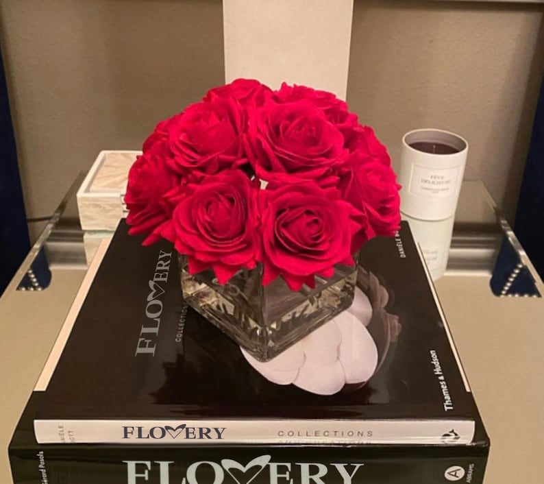 12 Real Touch Red Roses Arrangement, Home Decor, Silk Floral ...