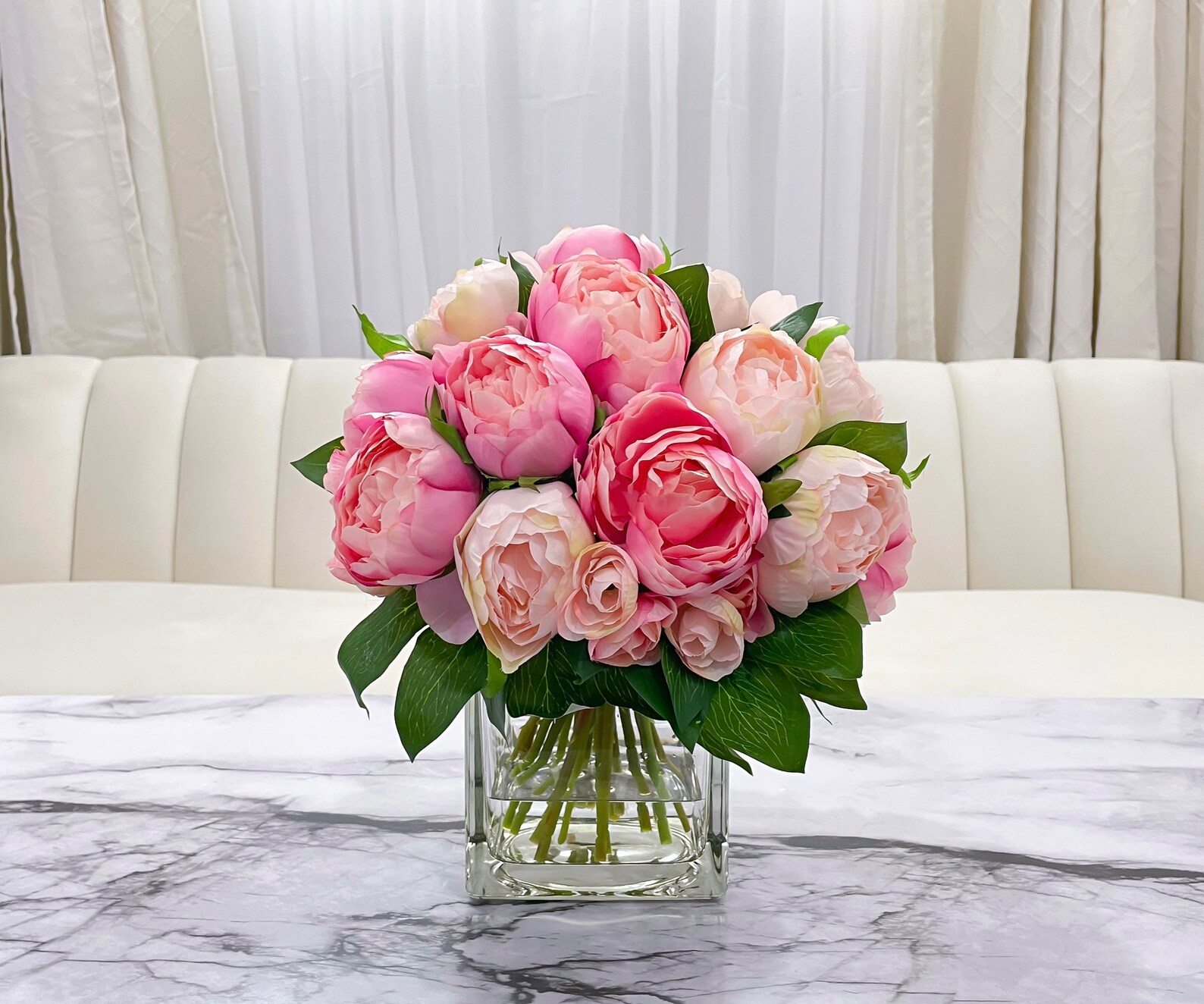 Modern Baby Pink Peonies Arrangement , French Country Artificial Faux ...