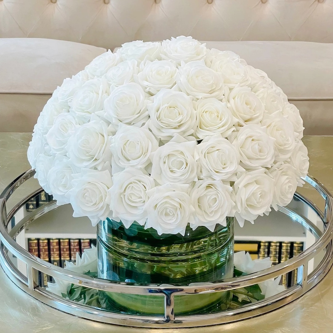 Large White Rose Centerpiece: Faux Floral Arrangement - Etsy